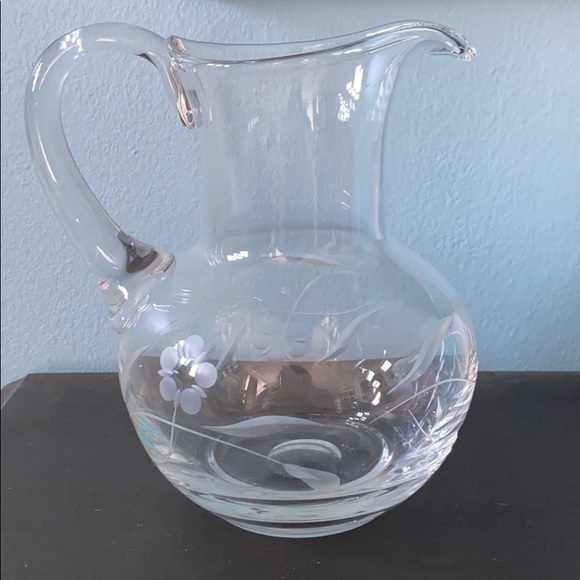 Dining | Glass Pitcher With Etched Flowers And Vines | Poshmark
